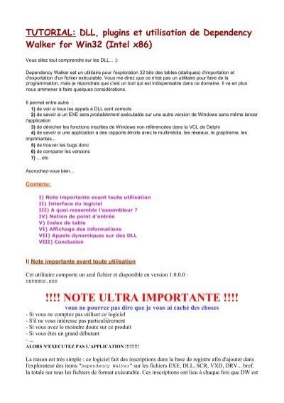 Dll Plugins Et Utilisation De Dependency Walker For Win32 Free