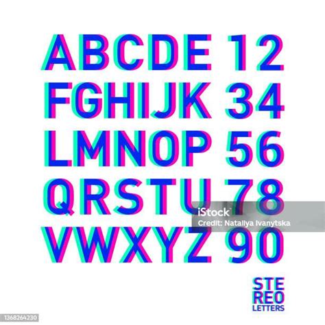 스테레오 알파벳 입체 문자와 숫자 알파벳은 투명 이중 문자로 구성됩니다 포스터에 대한 편지 컴퓨터 글자에 대한 스톡 벡터 아트