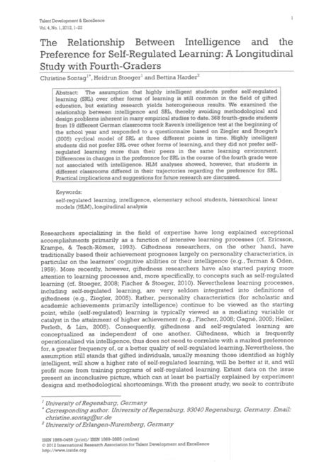 Pdf The Relationship Between Intelligence And The Preference For Self Regulated Learning A