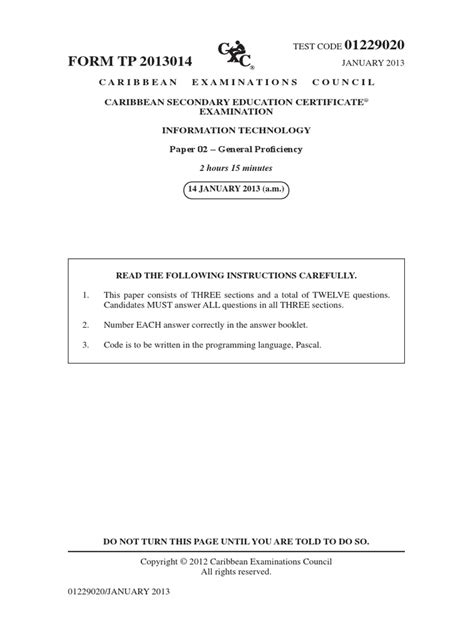 Csec Information Technology January 2013 P02 Pdf Array Data Type Computer Network