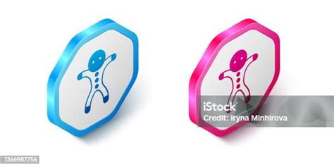 흰색 배경에 고립 된 등도 의 휴일 진저 브레드 남자 쿠키 아이콘 아이싱을 가진 남자의 모양의 쿠키 육각 버튼 벡터 0명에 대한 스톡 벡터 아트 및 기타 이미지 Istock