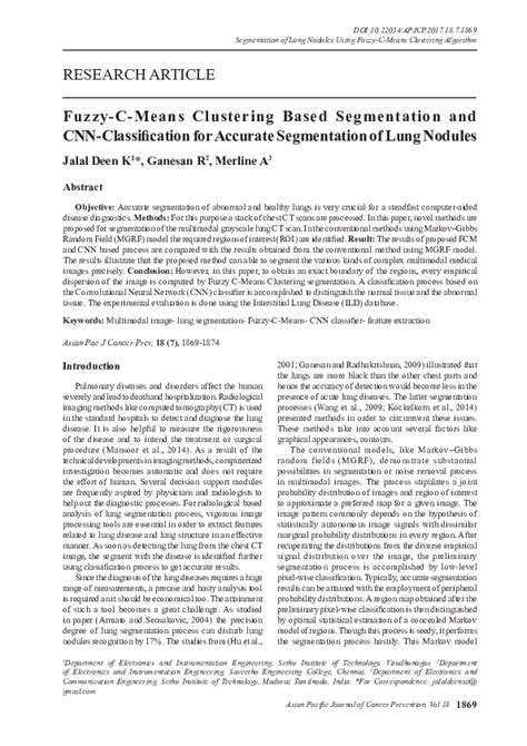 Pdf Fuzzy C Means Clustering Based Segmentation And Cnn