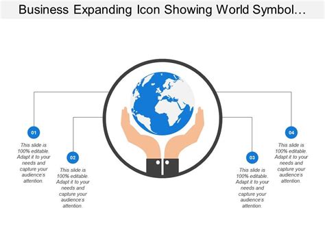 Business Expanding Icon Showing World Symbol With Hands PowerPoint