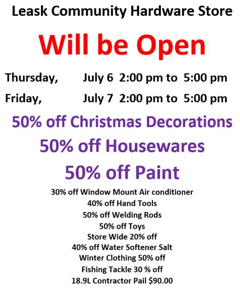 Leask Hardware Hours July Th Th St Village Of Leask