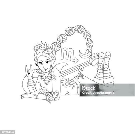 조디악 은 아름다운 소녀의 형태로 전갈 자리 기호 색칠 라인 스타일입니다 스톡 벡터 관능에 대한 스톡 벡터 아트 및 기타 이미지