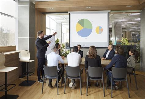 Manager Shows His Colleagues Business Presentation With Data Analysis