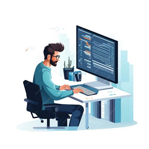 Premium Vector Illustration Programmer Computer Vector Technology Concept Web Digital Design