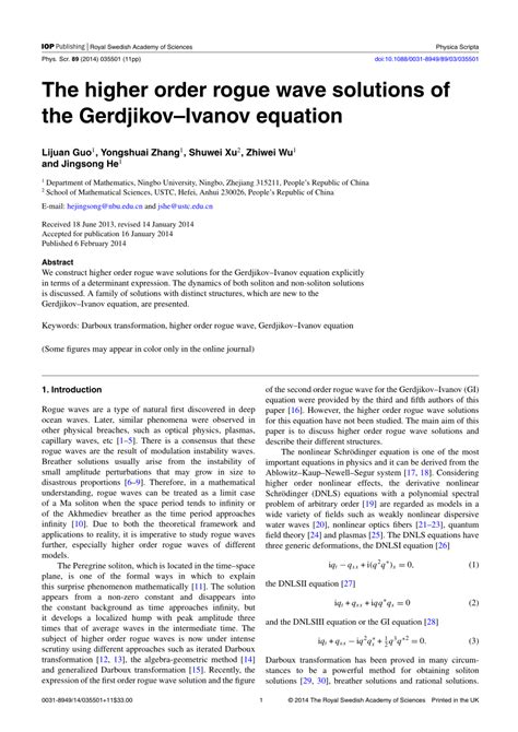 The Higher Order Rogue Wave Solutions Of The Gerdjikov Ivanov Equation Request Pdf