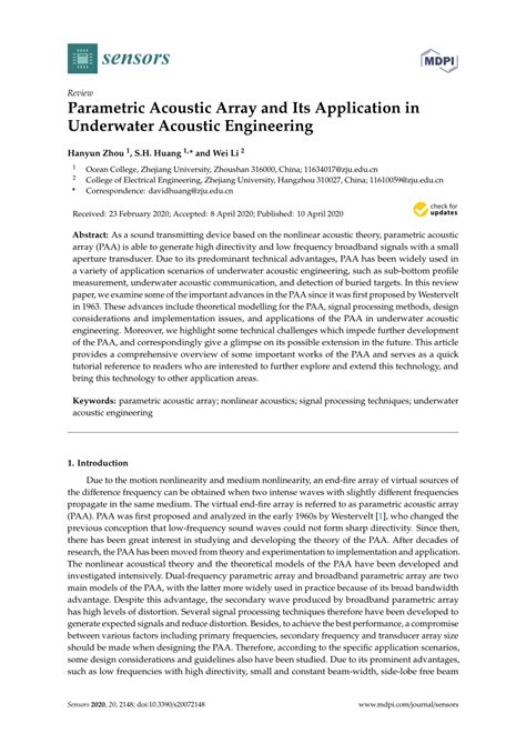 Pdf Parametric Acoustic Array And Its Application In Underwater