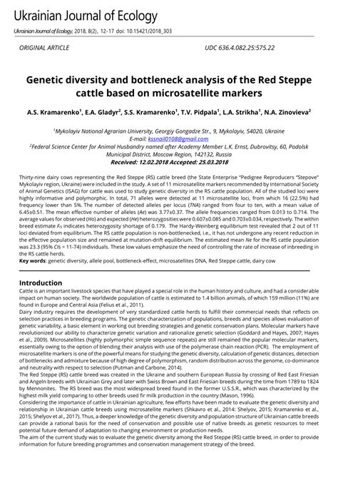 Pdf Genetic Diversity And Bottleneck Analysis Of The Red Steppe Cattle Based On Microsatellite