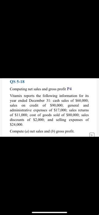 solved qs 5 18 computing net sales and gross profit p4