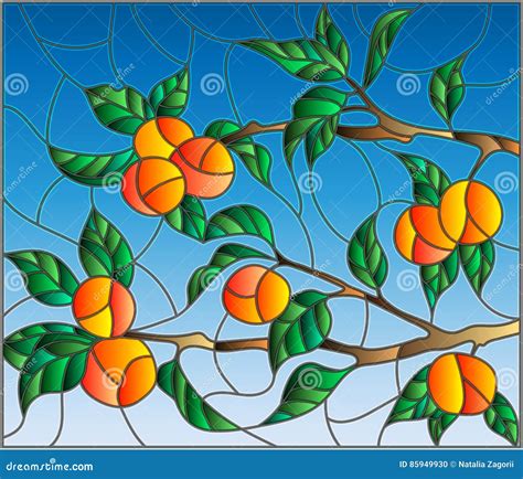 Stained Glass Illustration With The Branches Of Orange Tree The Fruit