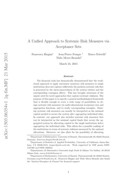 Pdf A Unified Approach To Systemic Risk Measures Via Acceptance Sets