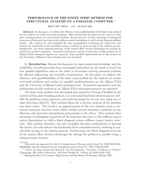 Pdf Implementation Of The Finite Strip Method For Structural Analysis On A Parallel Computer