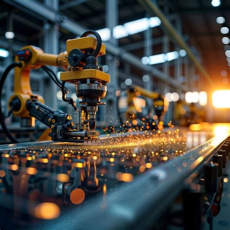 Robotic Precision Assembly Line Sparks In Action Generative Ai Stock Illustration