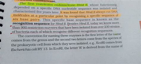 The First Restriction Endonuclease Hind Ii Whose Functioning Depended On