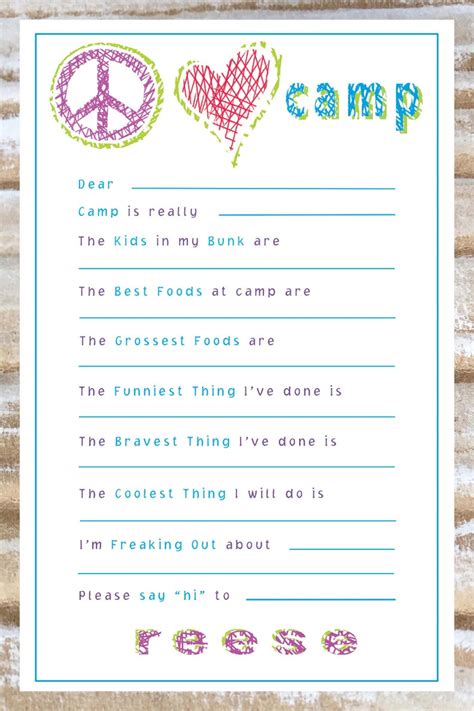 Personalized Camp Notes Bunk Notes Peace Love Camp 12 Feeling Fill In Or Lined Etsy