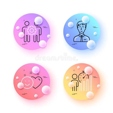 Businessman Person Business Statistics And Smile Minimal Line Icons For Web Application