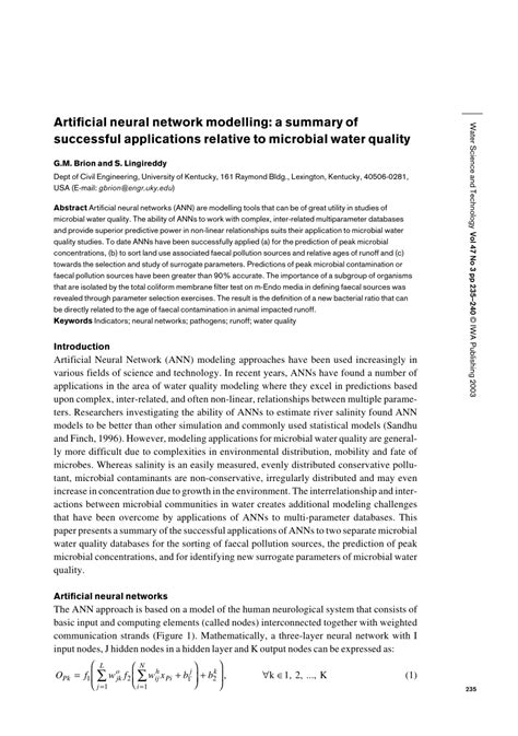 Pdf Artificial Neural Network Modelling A Summary Of Successful