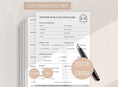 Minimalist Interior Designer Questionnaire Client Onboarding Questionnaire Interior Design