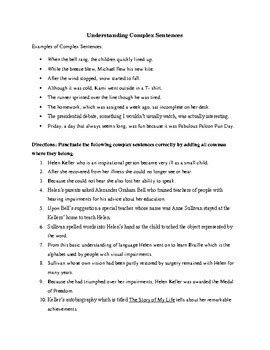 Complex Sentences Practice Worksheet With Examples Tpt