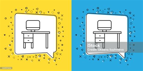 노란색과 파란색 배경에 격리 된 세트 컴퓨터 모니터 및 책상 아이콘을 설정합니다 Pc 구성 요소 기호입니다 벡터 일러스트레이션 0명에 대한 스톡 벡터 아트 및 기타 이미지