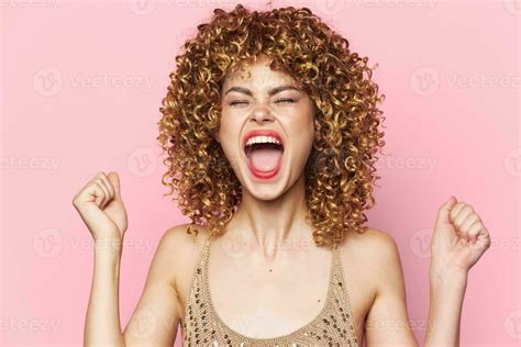 Sexy Model Wide Open Mouth And Closed Eyes Bright Makeup 23757637 Stock