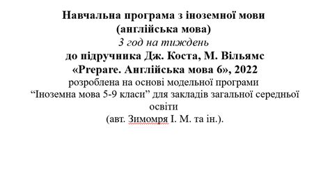 Навчальна програма з англійської мови 6 клас НУШ автори Модельної програми авт Зимомря І М