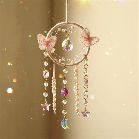 Artilady Dream Catcher For Girls Pink Butterfly Small Moon Dream