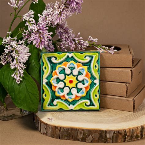 Изразец Роза зелёный древнеславянская мифология 10 10 см ярославские изразцы майолика