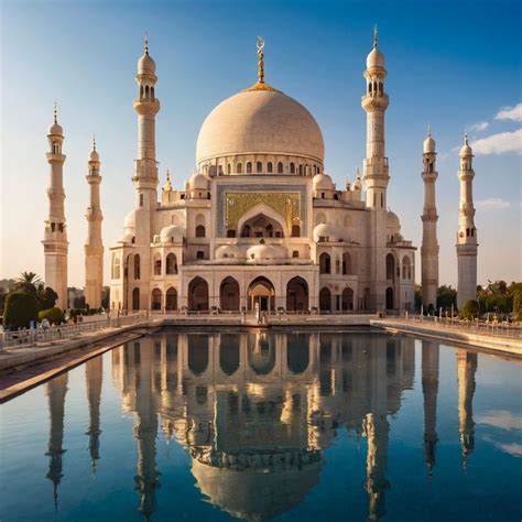 The Best Famous Mosque Of The World Blue Sky With Lake View