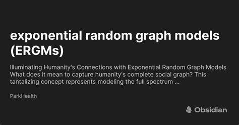 Parkhealth On Linkedin Exponential Random Graph Models Ergms