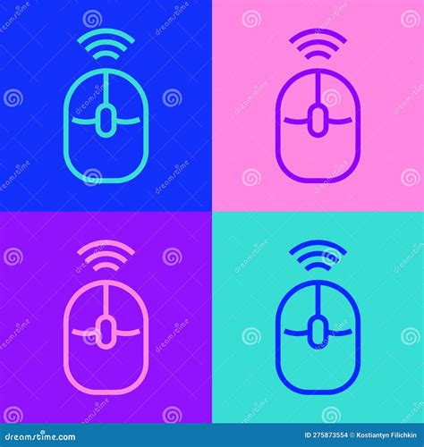 Pop Art Line Wireless Computer Mouse Icon Isolated On Color Background Optical With Wheel