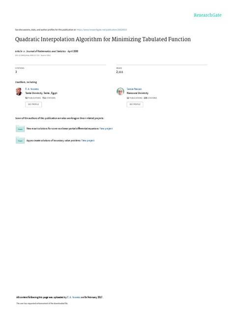 Quadratic Interpolation Algorithm For Minimizing Tabulated Function Pdf Mathematical