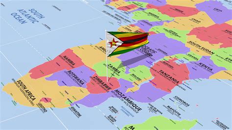 Zimbabwe Flag Waving In Wind World Map Rotating Around Flag Seamless Loop 3d Rendering