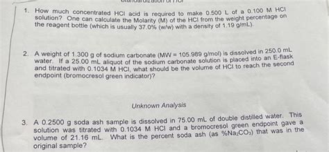 Solved How Much Concentrated HCl Acid Is Required To Make Chegg Com