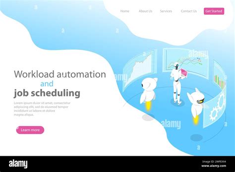 isometric flat vector landing page template for workload automation job scheduling ai big