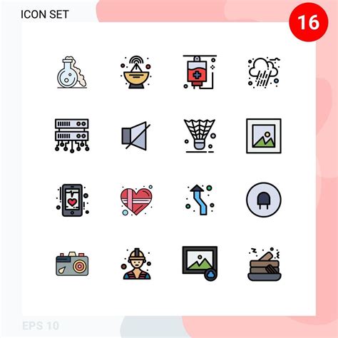 Mobile Interface Flat Color Filled Line Set Of 16 Pictograms Of Off Shared Web Hospital Shared