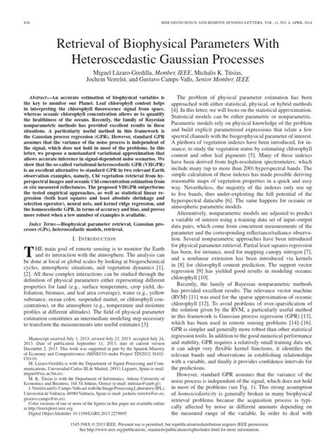 Retrieval Of Biophysical Parameters With Heteroscedastic Gaussian