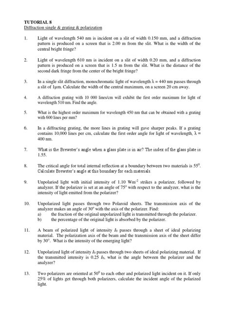 tutorial 8 diffraction single and grating and polarization pdf diffraction polarization waves