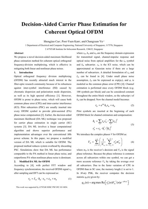 Pdf Decision Aided Carrier Phase Estimation For Coherent Optical Ofdm