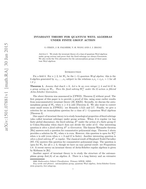 Pdf Invariant Theory For Quantum Weyl Algebras Under Finite Group Action