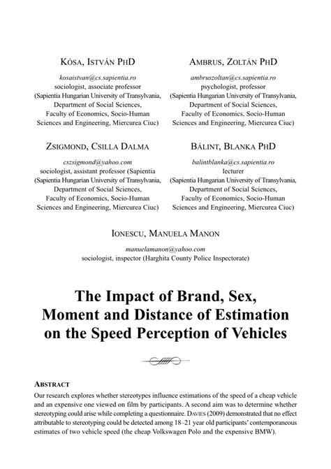 PDF The Impact Of Brand Sex Moment And Distance Of Estimation On The Speed Perception Of