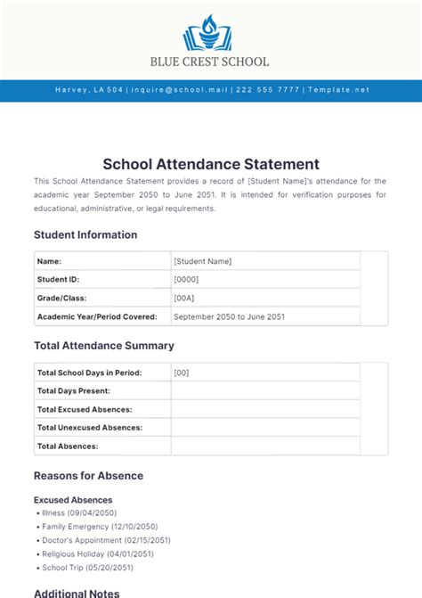 Free School Attendance Statement Template To Edit Online
