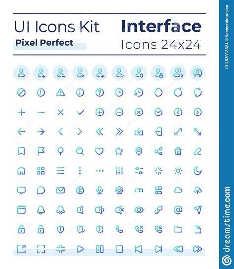 Comprehensible And Simple Looking Pixel Perfect Gradient Linear Ui Icons Set Stock Vector