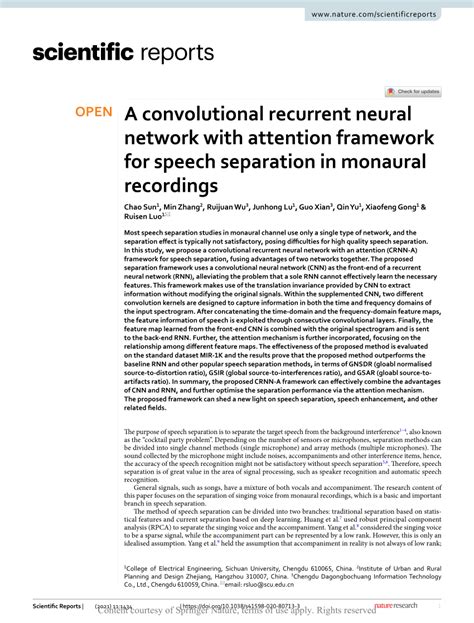 Pdf A Convolutional Recurrent Neural Network With Attention Framework For Speech Separation In