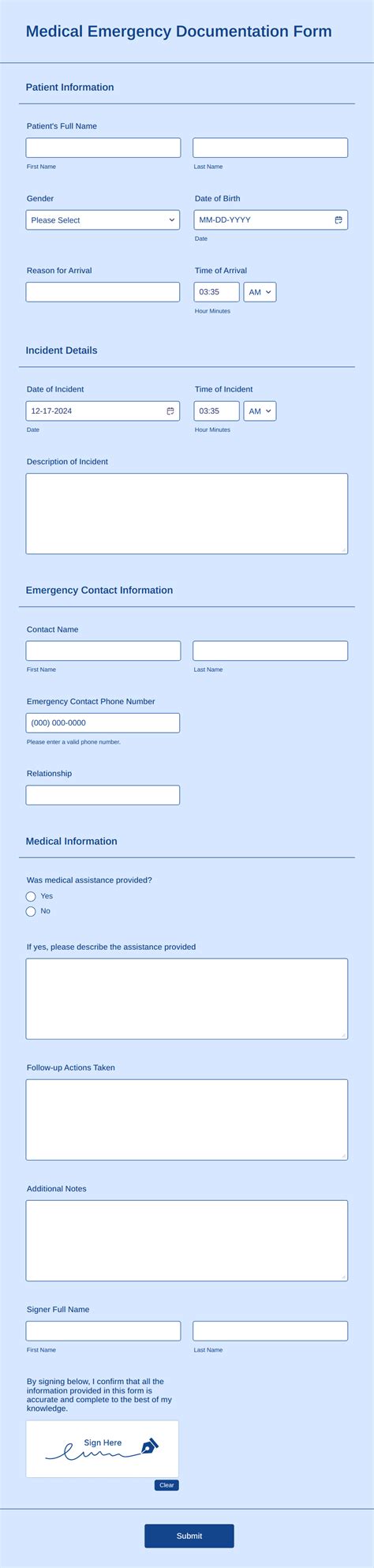 Medical Emergency Documentation Form Template Jotform