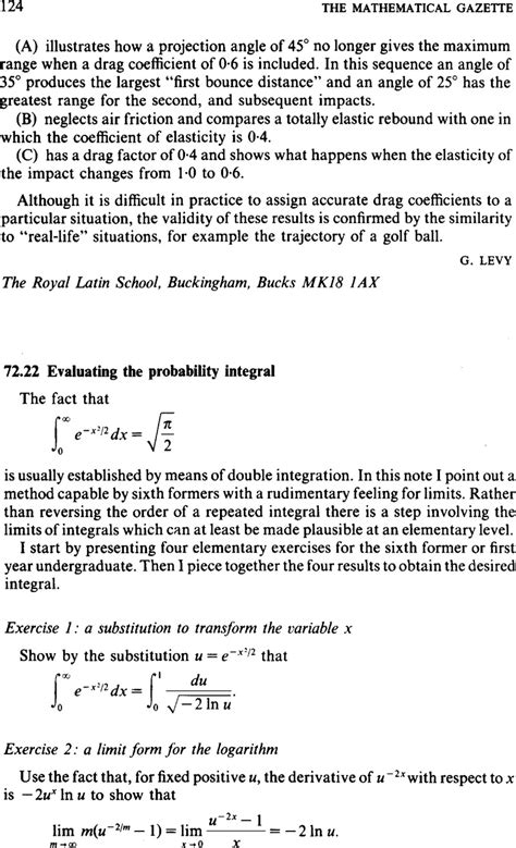 7222 Evaluating The Probability Integral The Mathematical Gazette