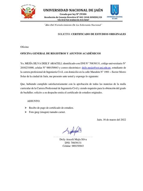 Solicitud Para Certificado De Estudios Pdf