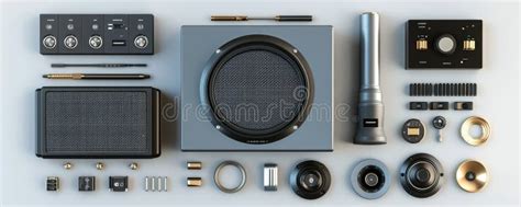A Collection Of Audio Equipment Components Showcasing Various Speakers Microphones And